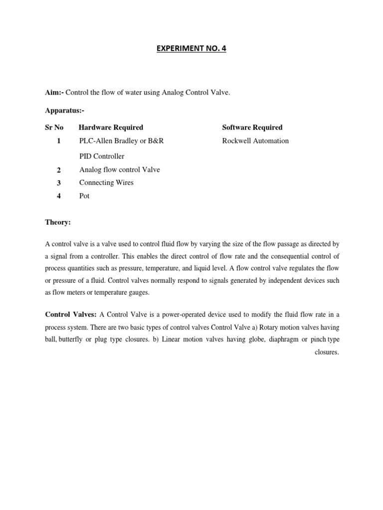 Experiment No 4 | PDF | Programmable Logic Controller | Valve