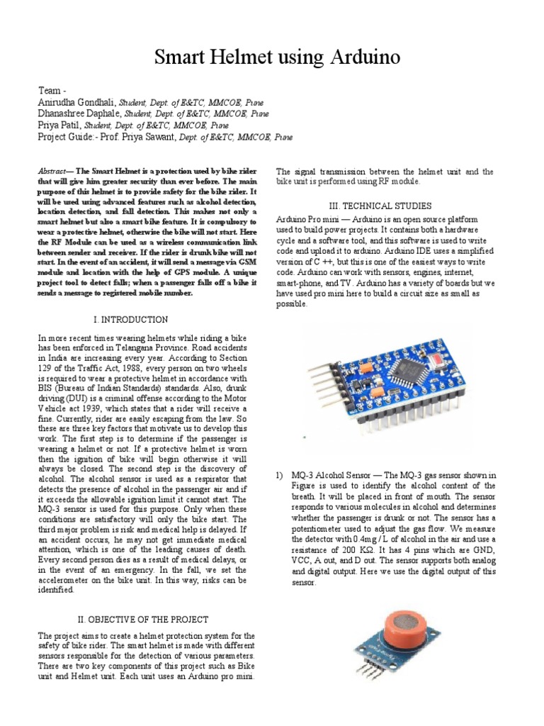 Smart Helmet Using Arduino | PDF | Accelerometer | Radio