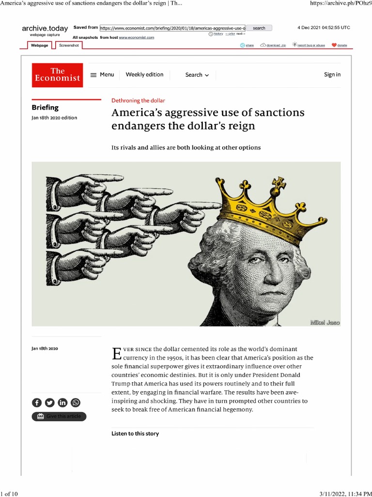 America's Aggressive Use of Sanctions Endangers The Dollar's Reign | PDF