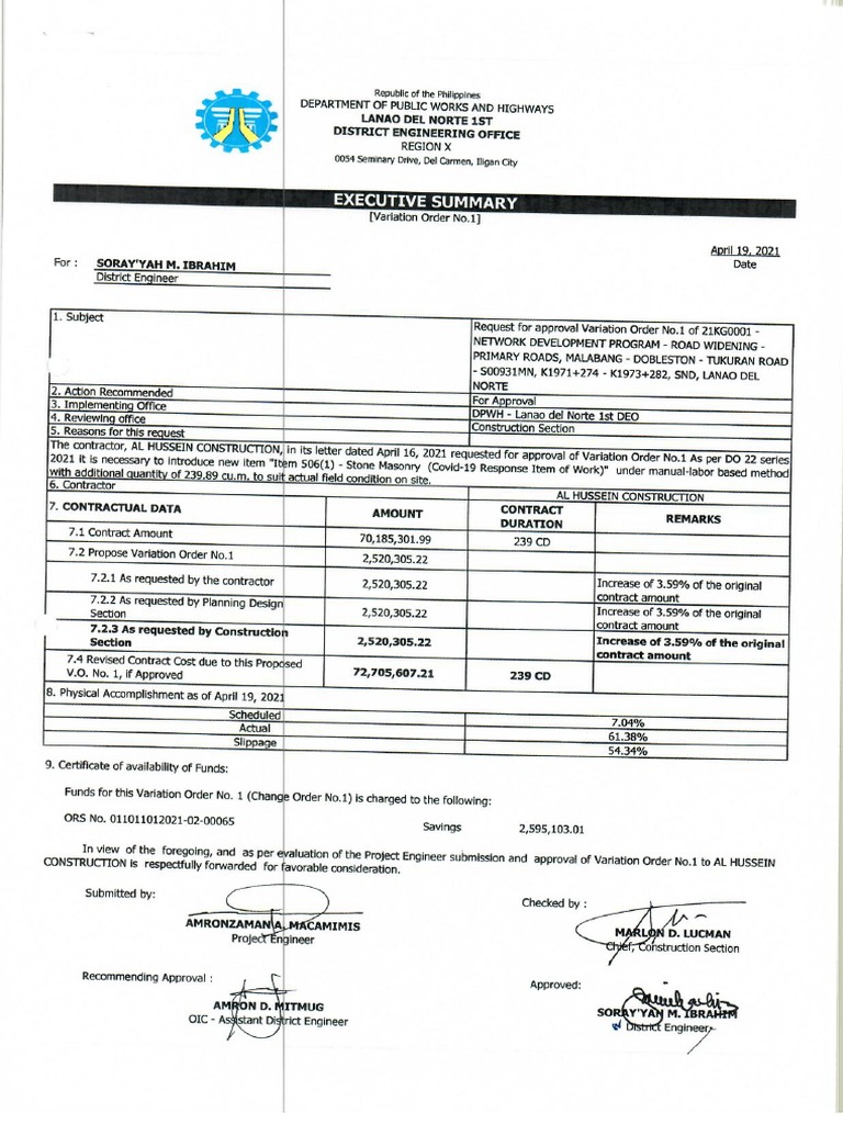 10 Variation Order No. 1 21KG0001 | PDF