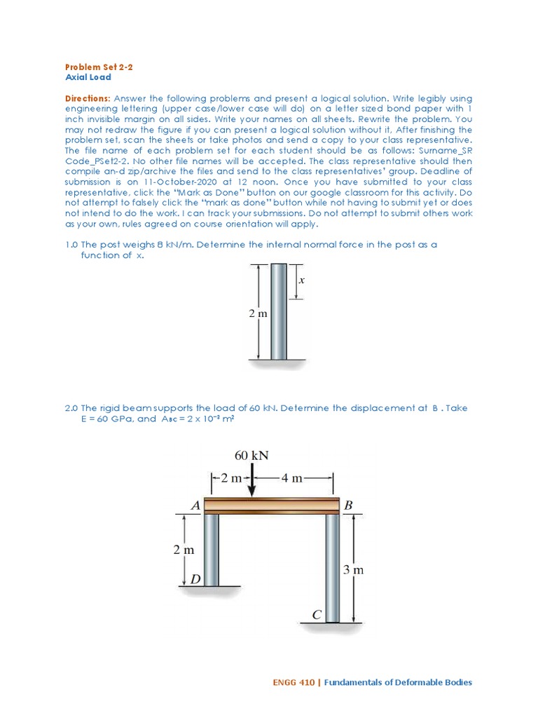 ENGG 410 Problem Set 2-2 - Axial Load | PDF | Stress (Mechanics ...