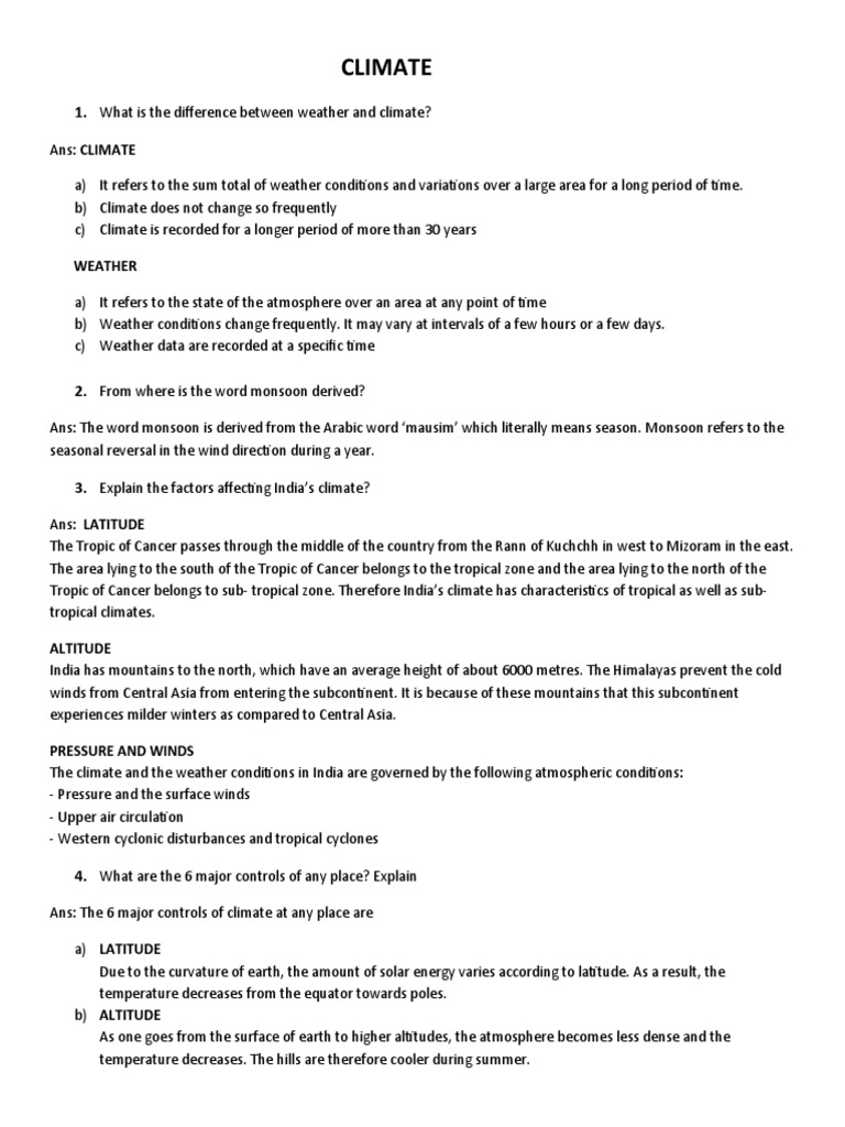 CLIMATE SST Notes | PDF | Monsoon | Wound