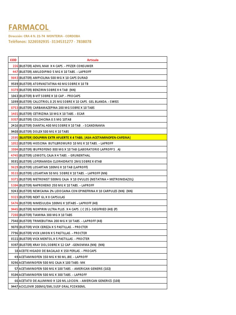 22-Jun-2023 Farmacol - Lista de Precios | Descargar gratis PDF ...