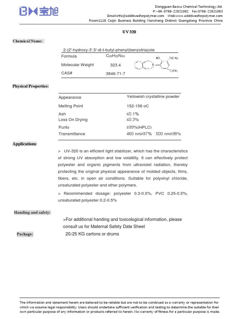 UV Tinuvin 320 Tds Baoxu Chemical | PDF | Polyester | Polyvinyl Chloride