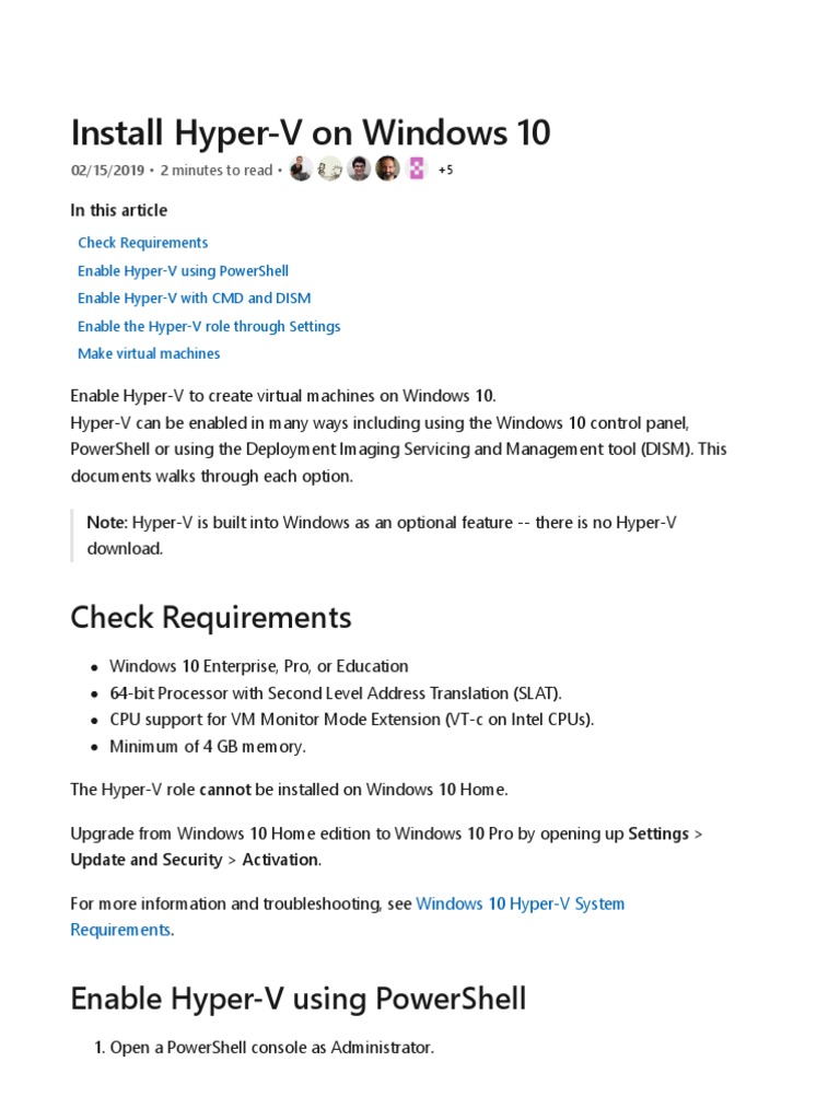 Enable Hyper-V On Windows 10 - Microsoft Docs | PDF | Hyper V | Windows 10