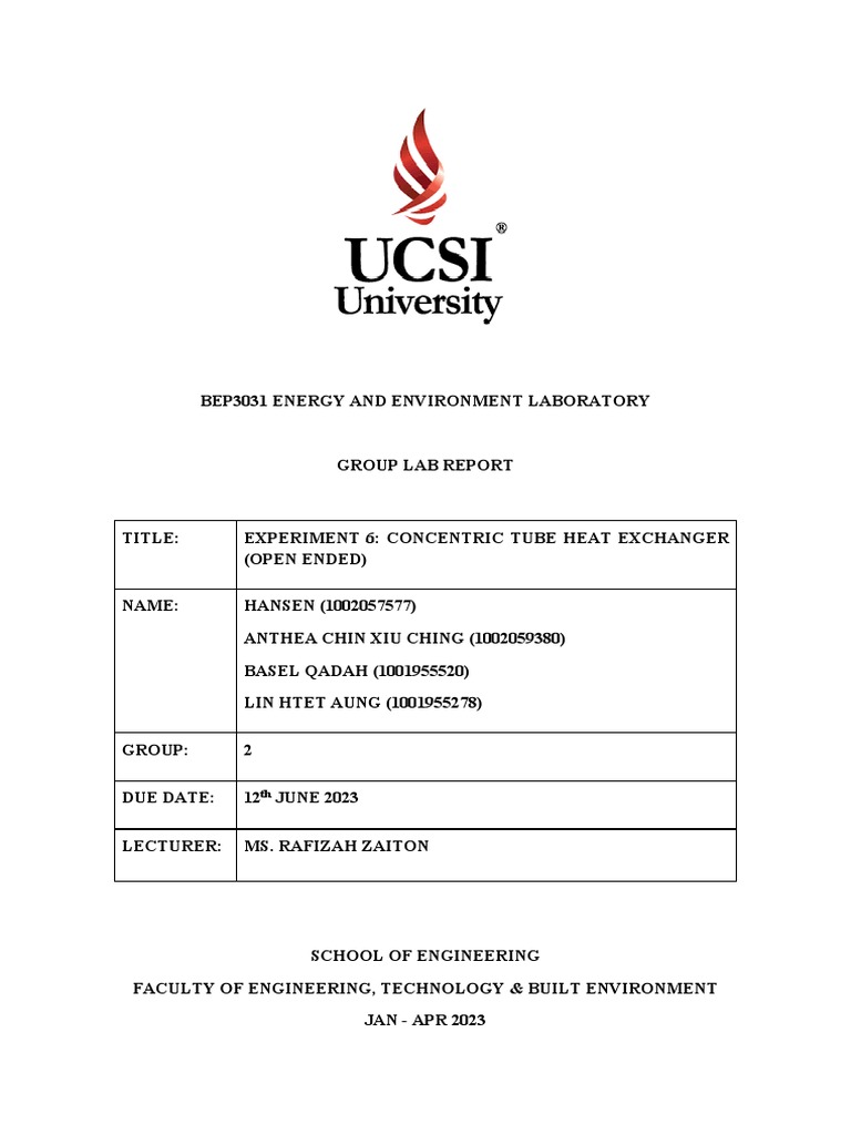 Group 2 - Experiment 6 Lab Report | PDF | Heat Exchanger | Heat Transfer