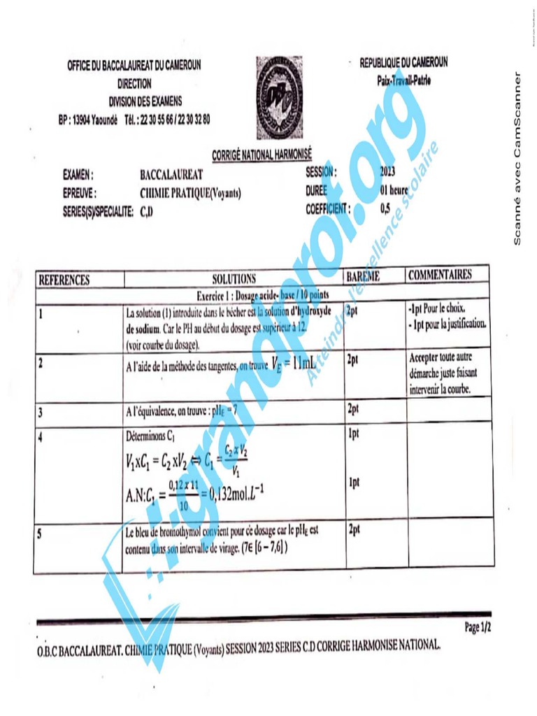 Corrigé National Chimie Pratique BAC CD 2023 | PDF