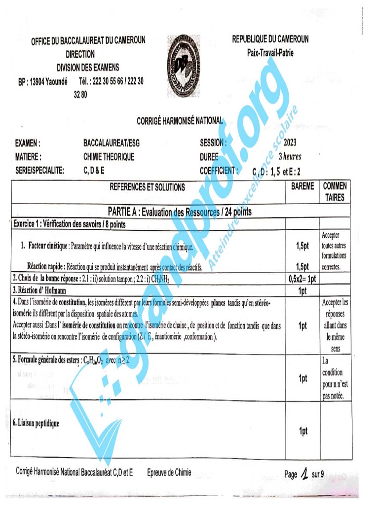 Corrigé National Chimie BAC CD 2023 | PDF