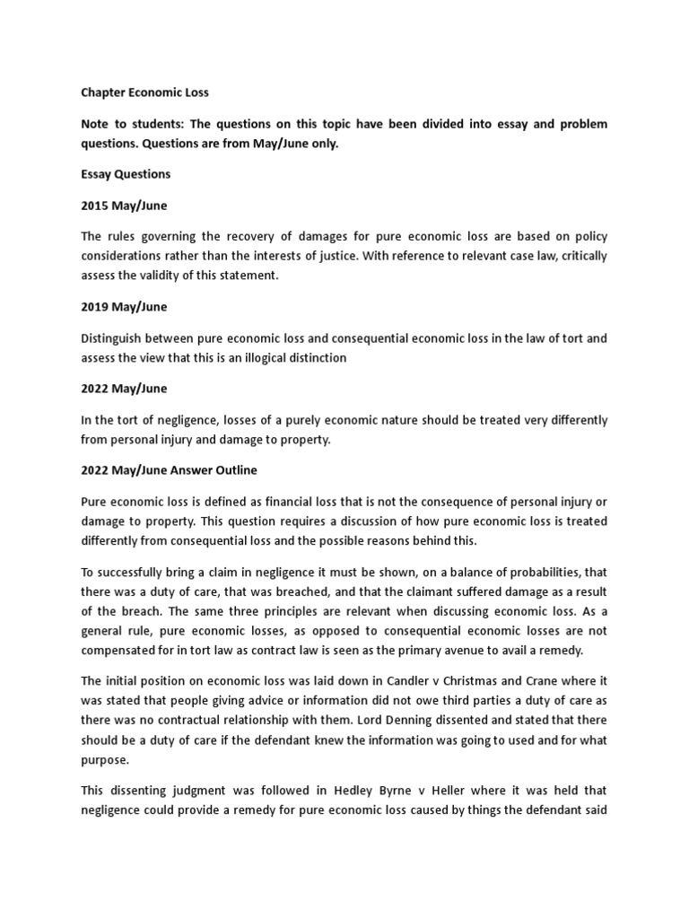 Pure Economic Loss in Tort Law | PDF | Damages | Negligence