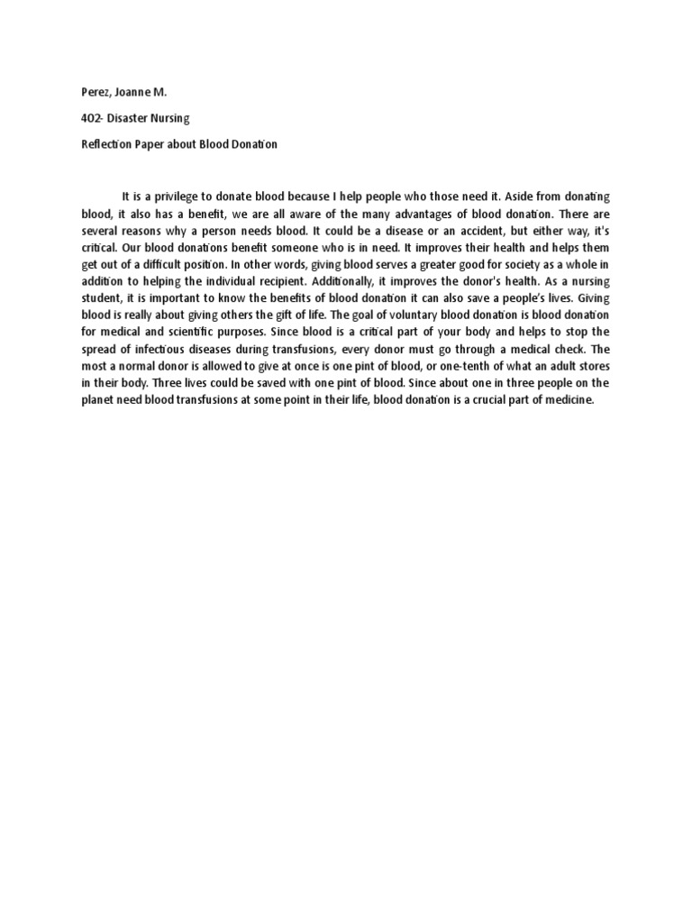 Blood Donation Reflection Paper | PDF