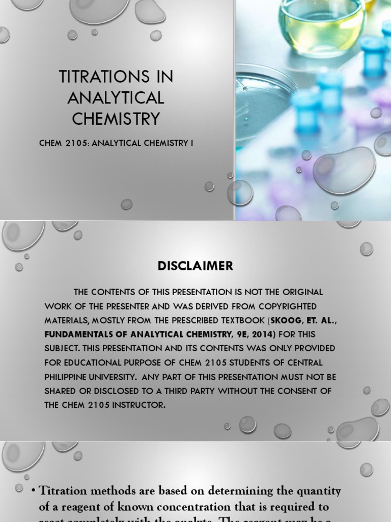 Chem 2105 Topic 11 Titrations in Analytical Chemistry | PDF | Titration | Chemistry