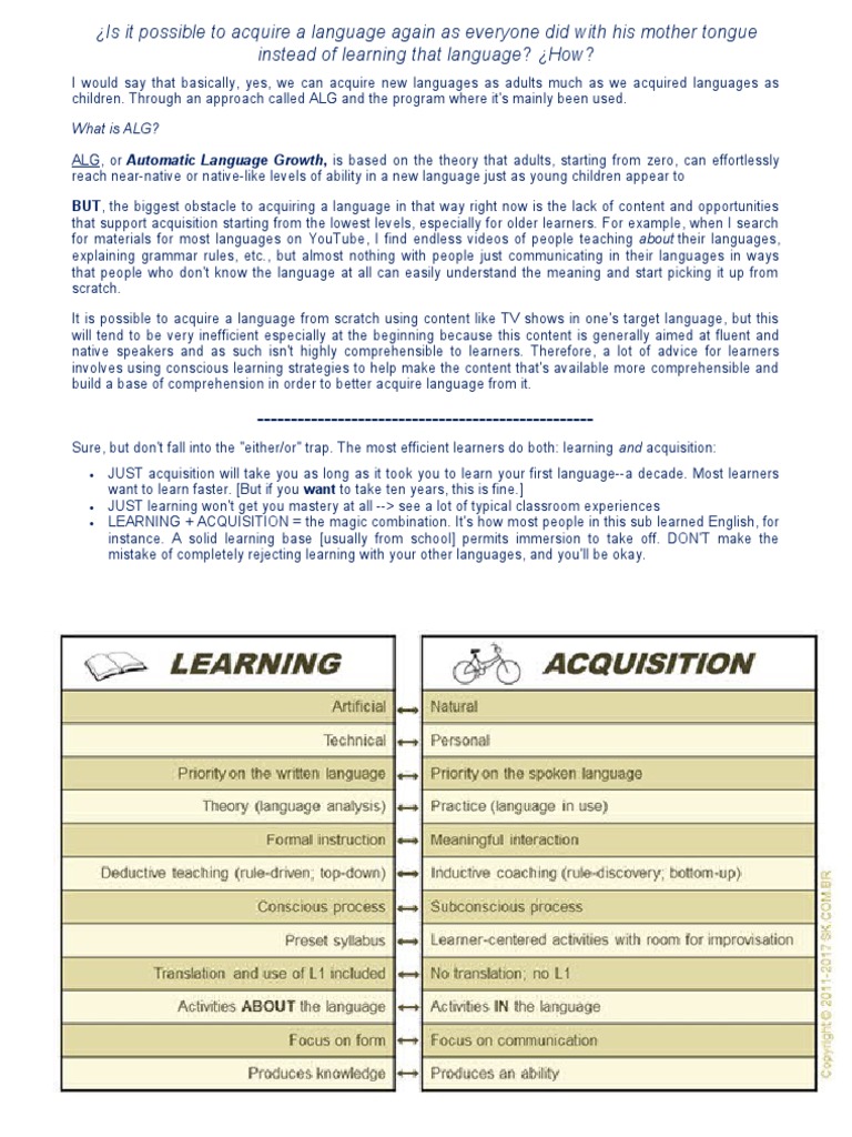 Learning vs. Acquisition | PDF