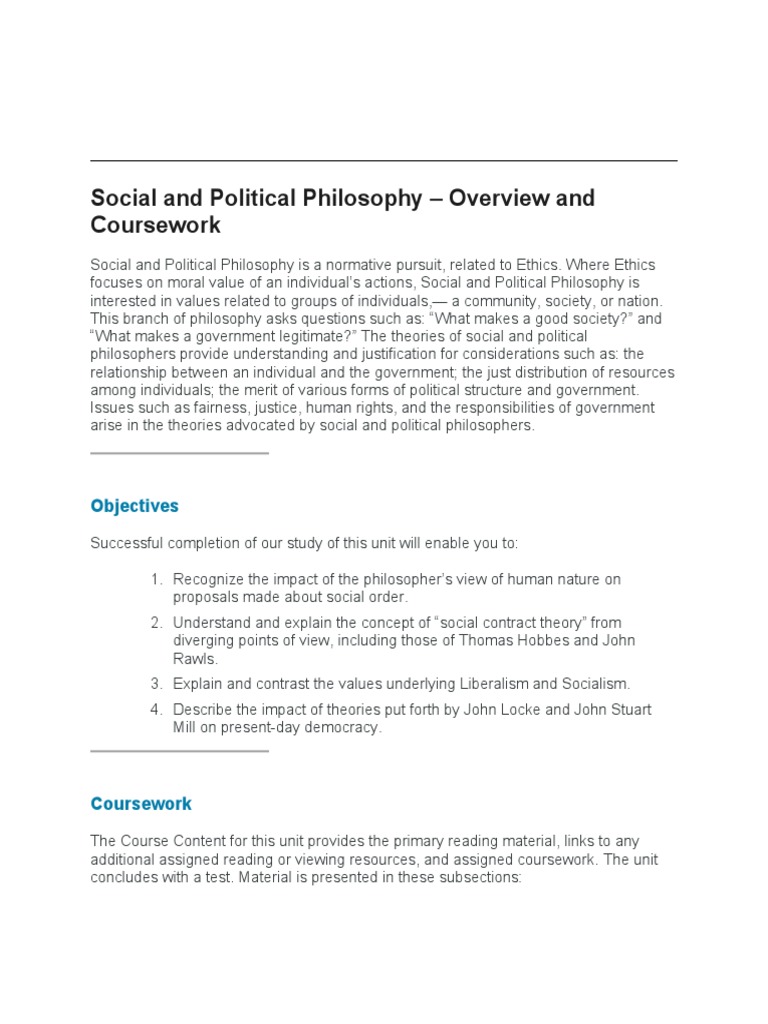 Socio Political Philosophy | PDF | John Rawls | Social Contract