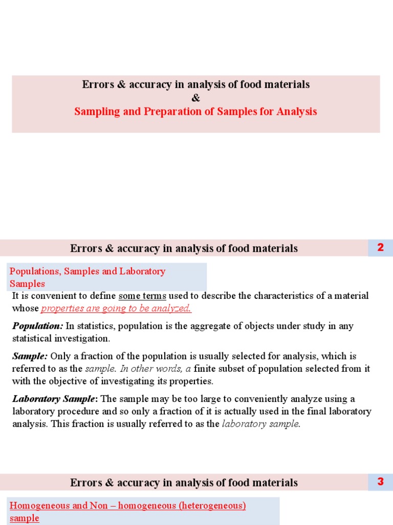 Errors & Accuracy in Analysis of Food Materials | PDF | Sampling ...