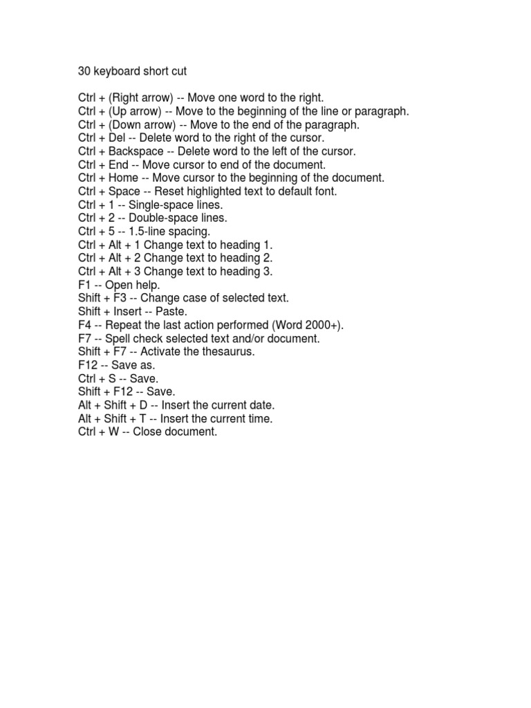 30 Keyboard Short Cut | PDF