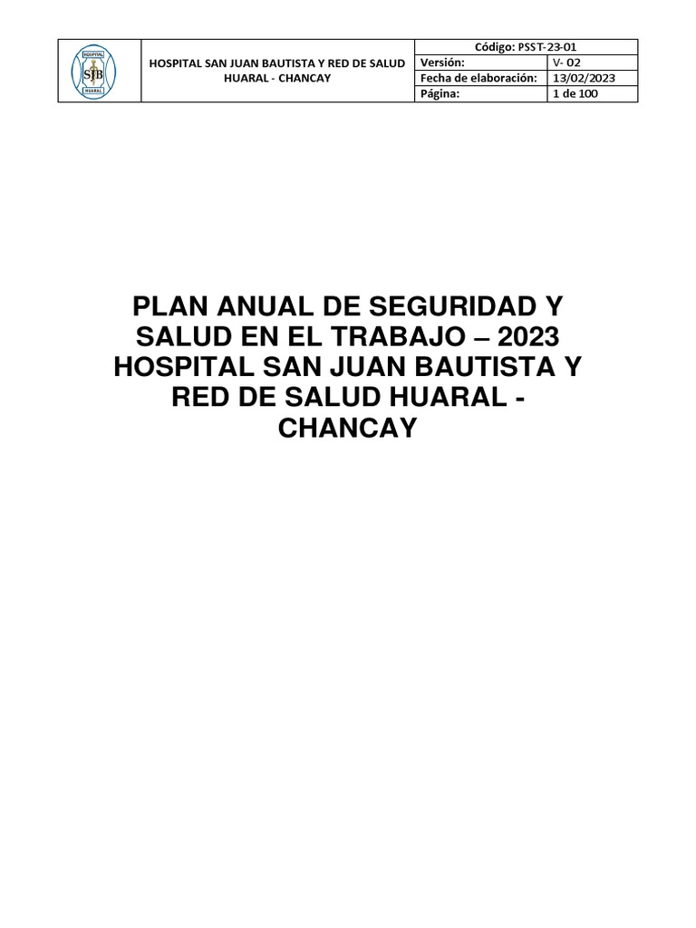 Plan Anual de Seguridad y Salud en El Trabajo 2023 - Version 2 Final ...