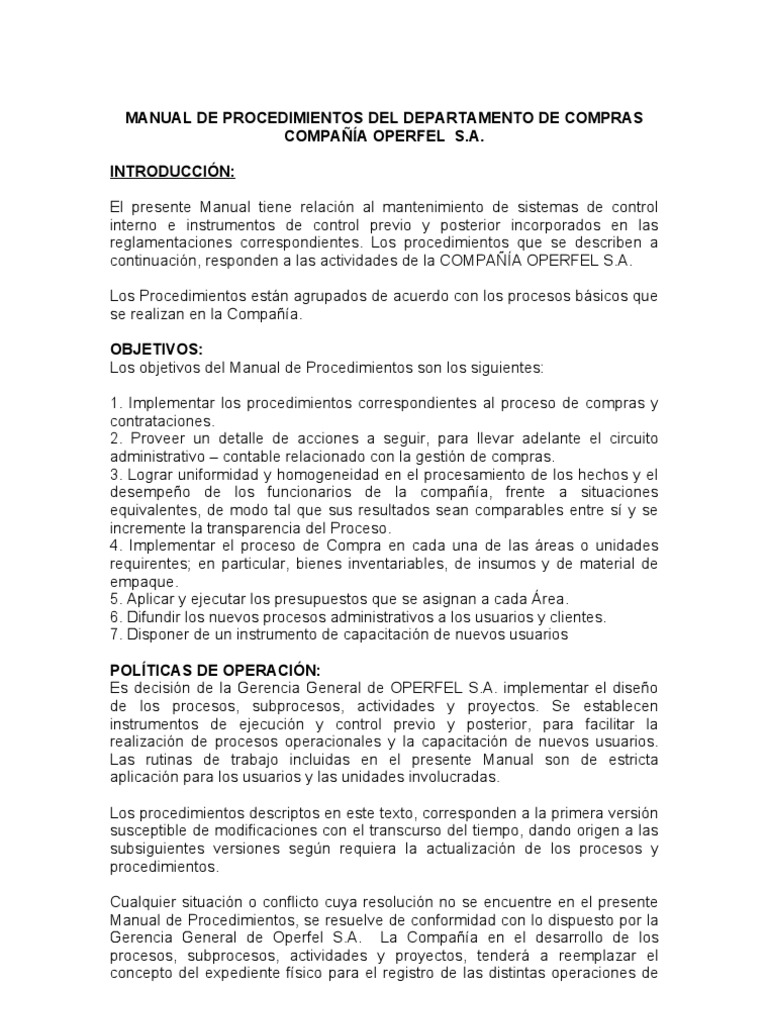 Manual de Procedimientos de Compras | Calidad (comercial) | Presupuesto | Prueba gratuita de 30 ...
