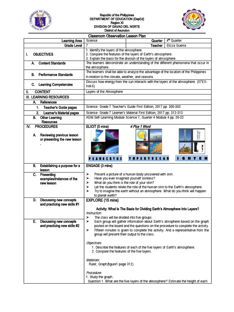 Lesson Plan: Layers of Atmosphere | PDF | Atmosphere Of Earth | Learning