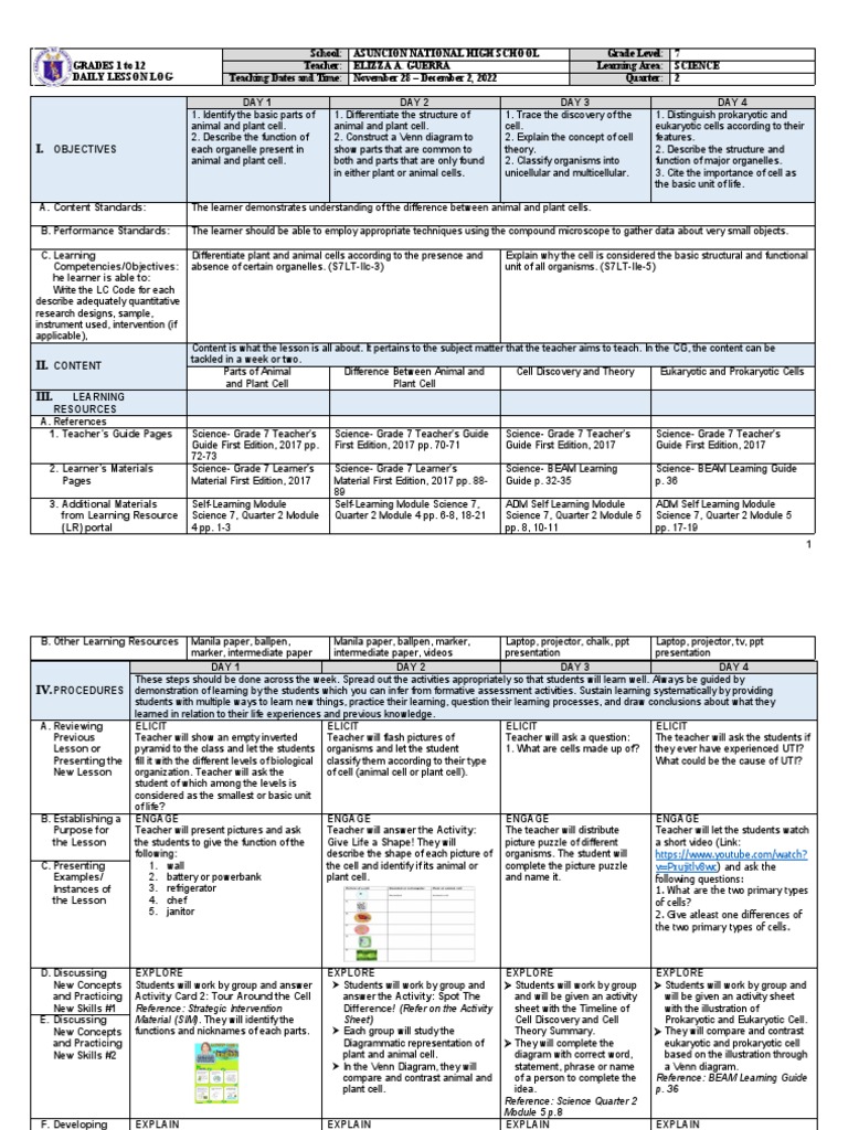 DLL SCIENCE Week 4 | PDF | Cell (Biology) | Organisms