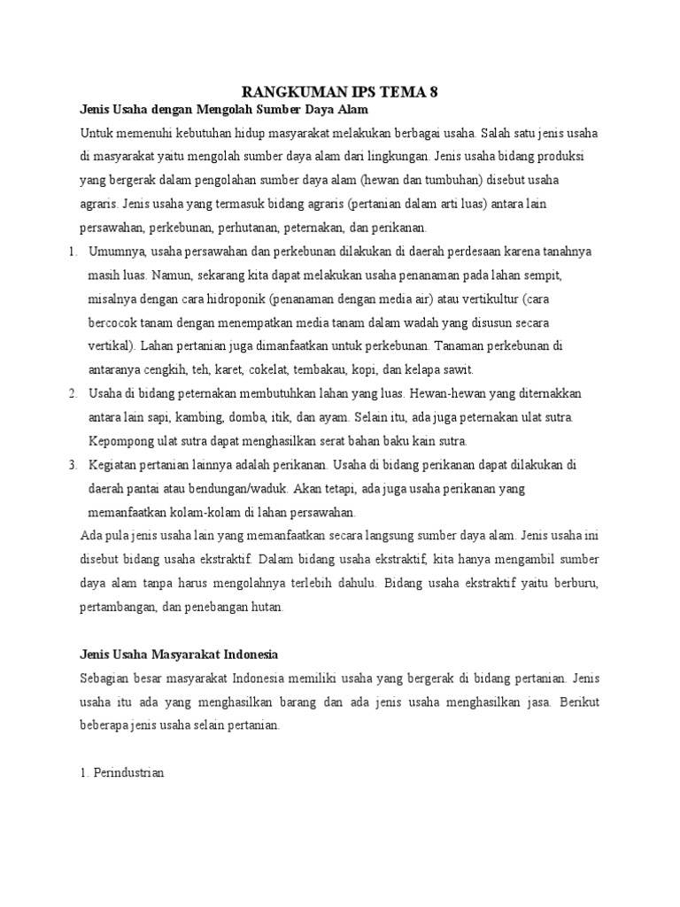 Rangkuman Ips Tema 8 | PDF
