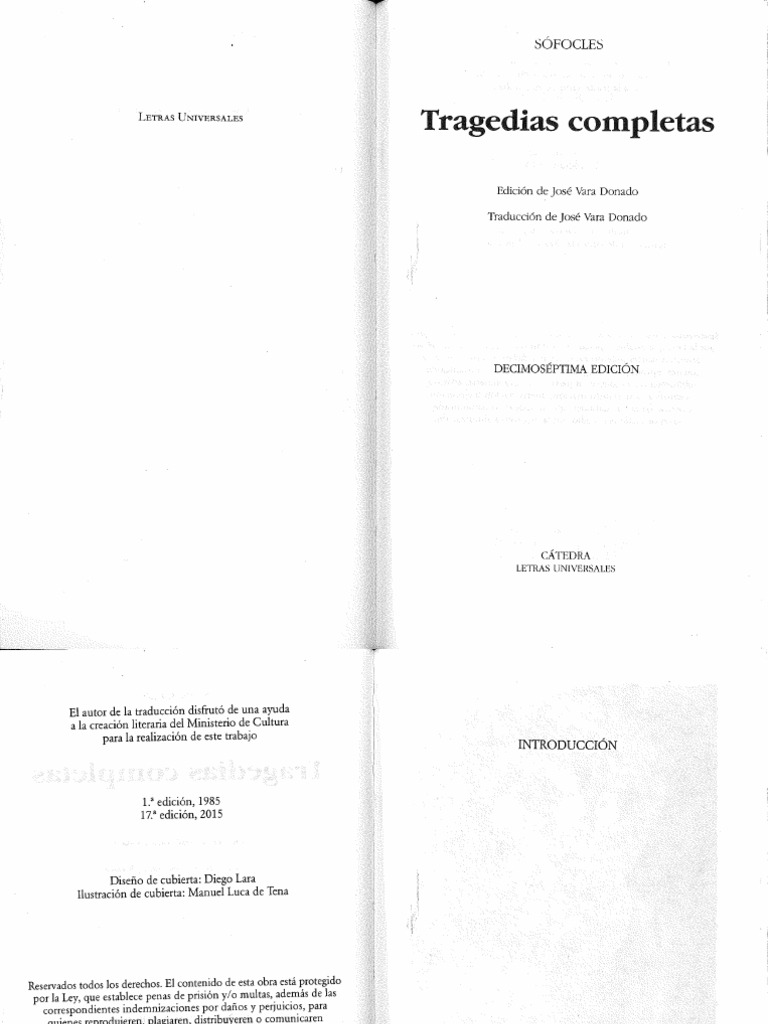 Antígona de Sófocles. Ediciones Cátedra. Tragedia Completa. | PDF