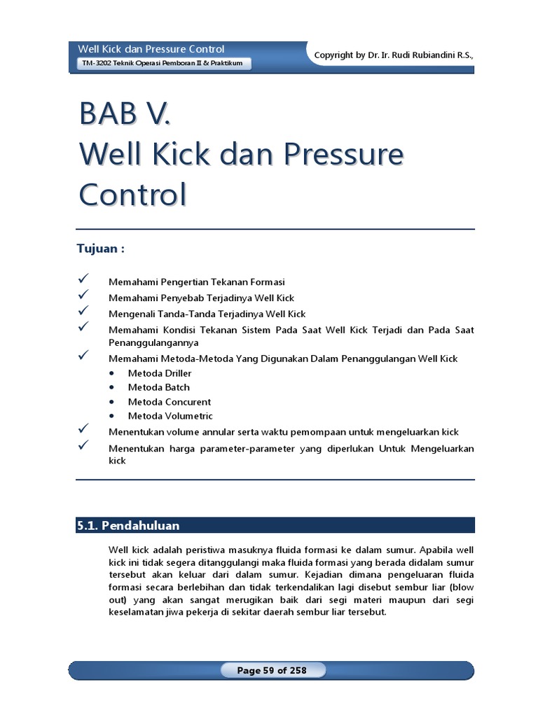 Bab 5 Well Kick Dan Pressure Control | PDF | Metode & Bahan Ajar