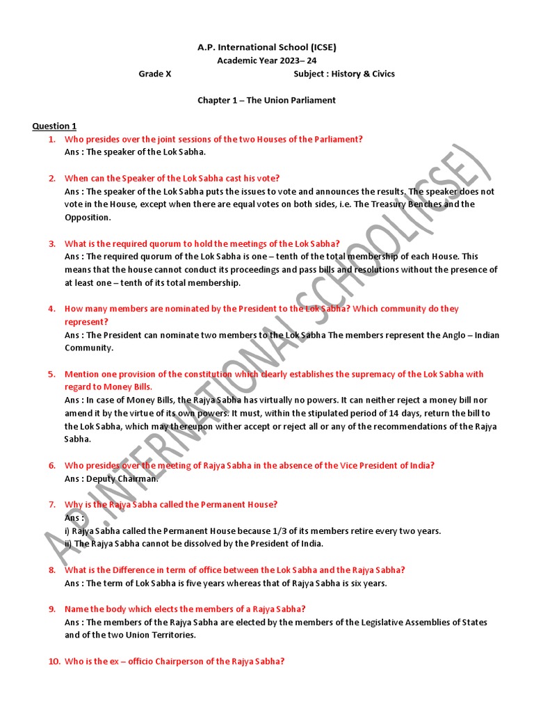 The Union Parliament | PDF | Government | Governance