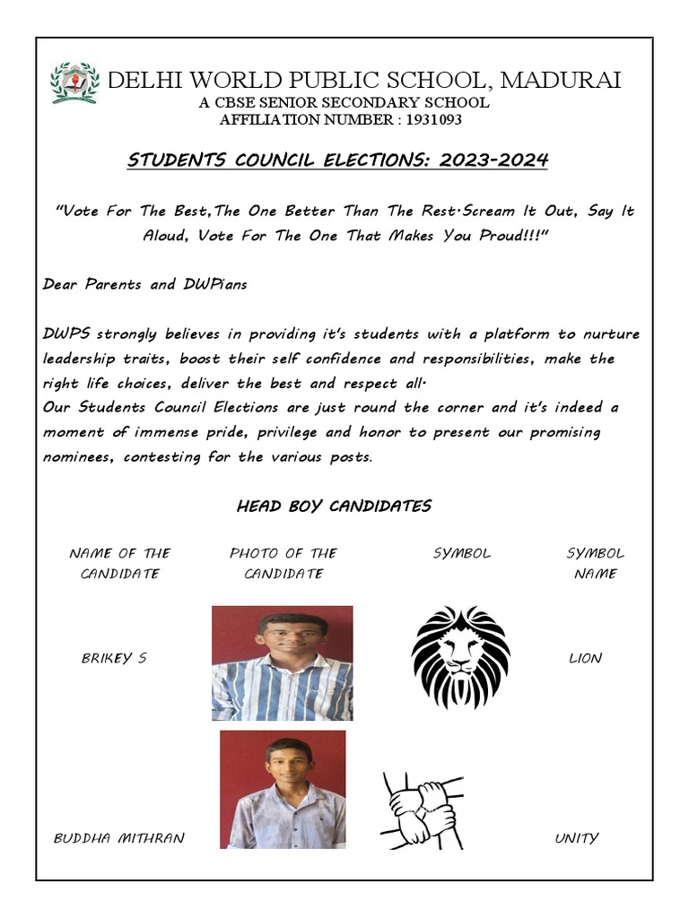 DWPS Student Council Election Circular (3) - 1 | PDF