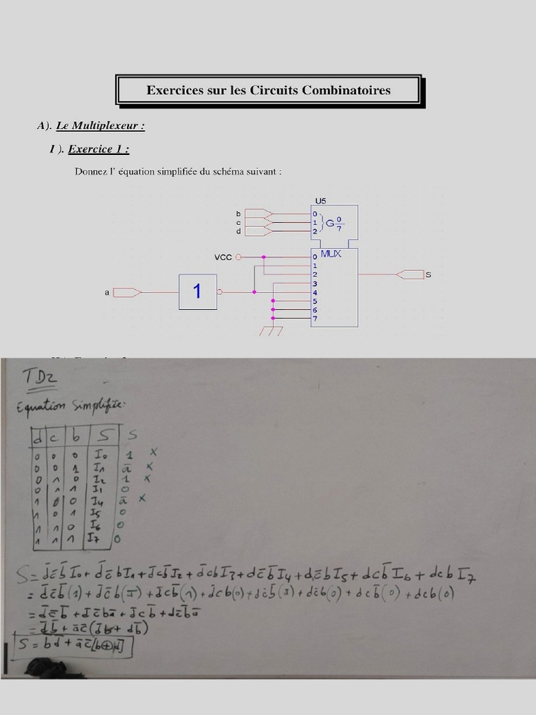 TD2 - Mux (Corrigé) CHAP 2 ÉLECTRONIQUE NUMÉRIQUE LOGIQUE COMBINATOIRE | PDF