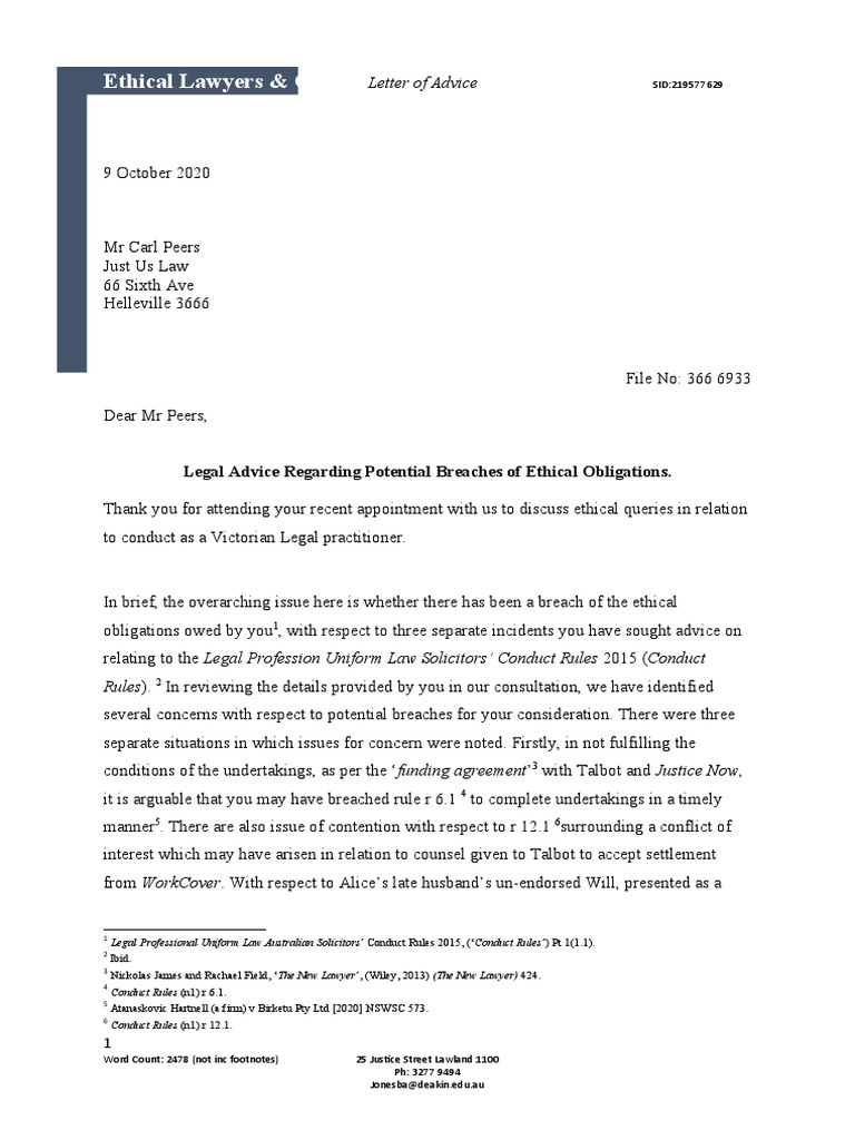 Letter of Advice 113 | PDF | Conflict Of Interest | Solicitor