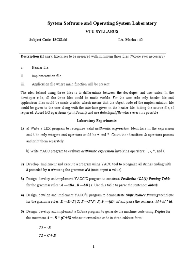 SS Manual GEC 18CSL66 | PDF | Parsing | Process (Computing)