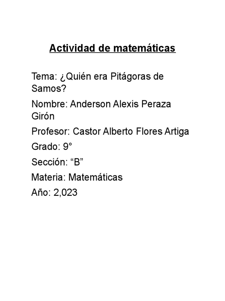 Actividad de Matemáticas | PDF | Pitágoras | Matemáticas
