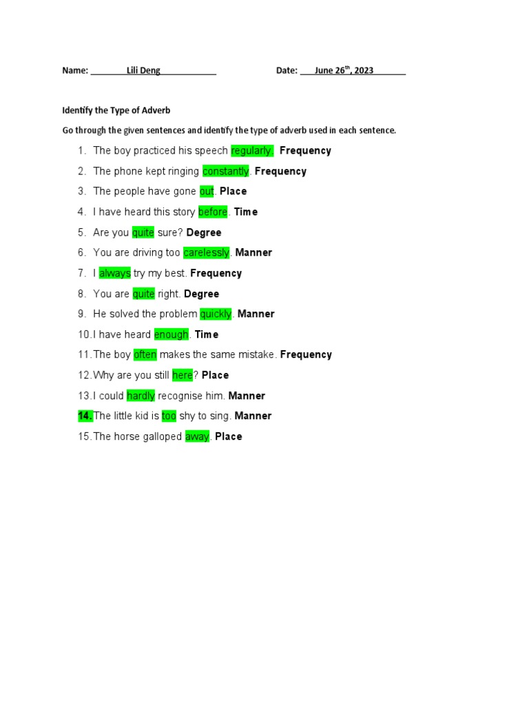 Identifying Types of Adverbs | PDF
