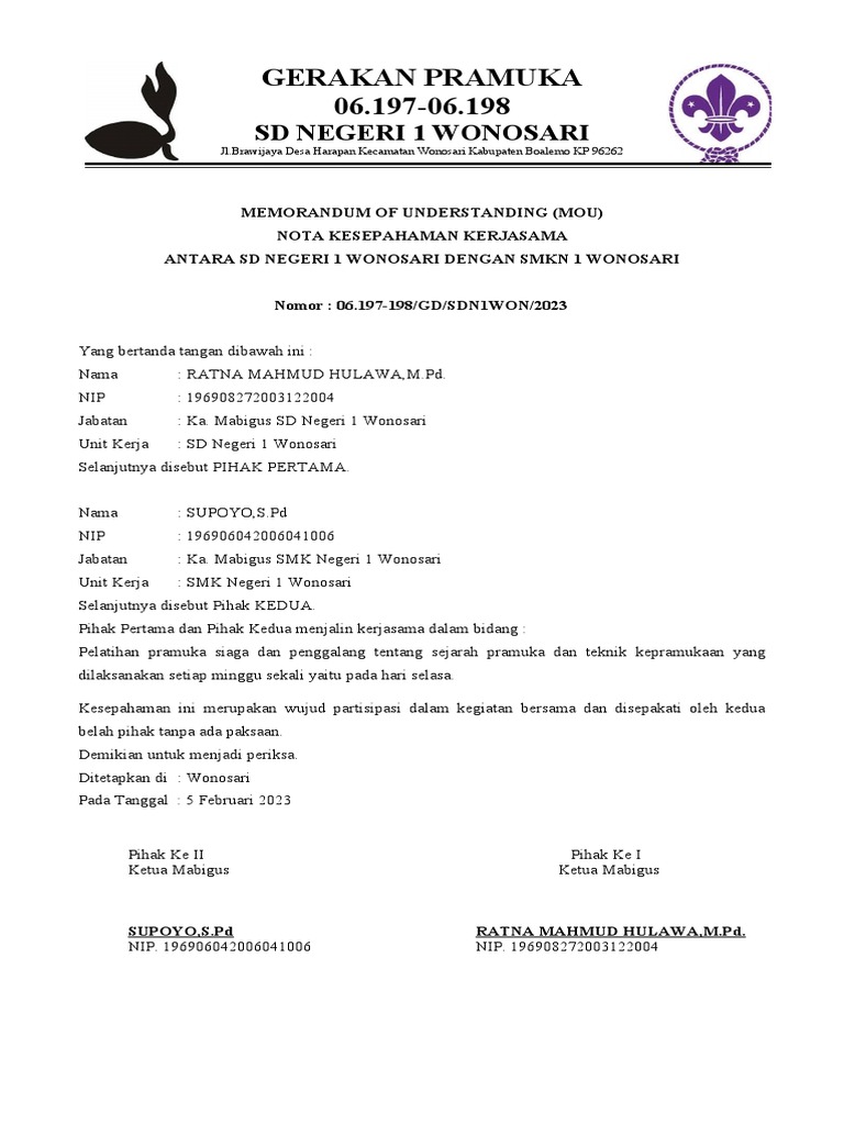 Mou Gerakan Pramuka SDN 1 Wonosari | PDF | Gaya Hidup