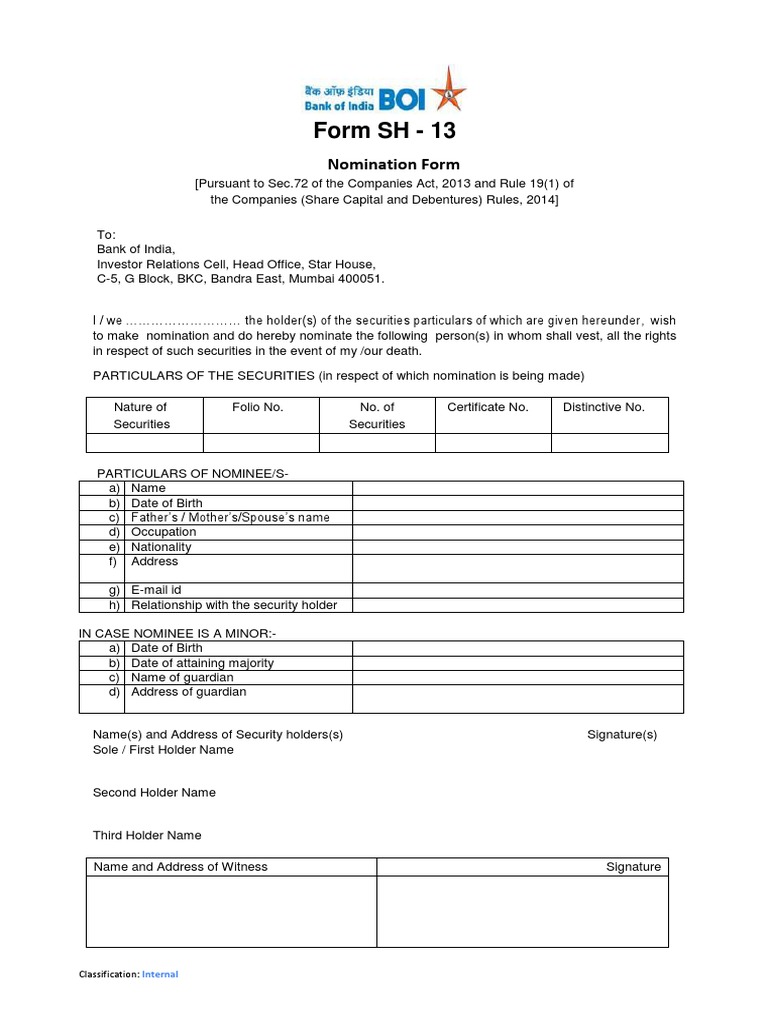 SH-13 Nomination Form Download | PDF