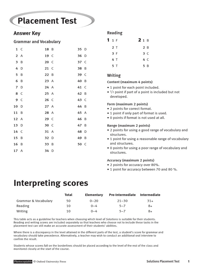 Placement Test Key | Download Free PDF | Behavior Modification ...