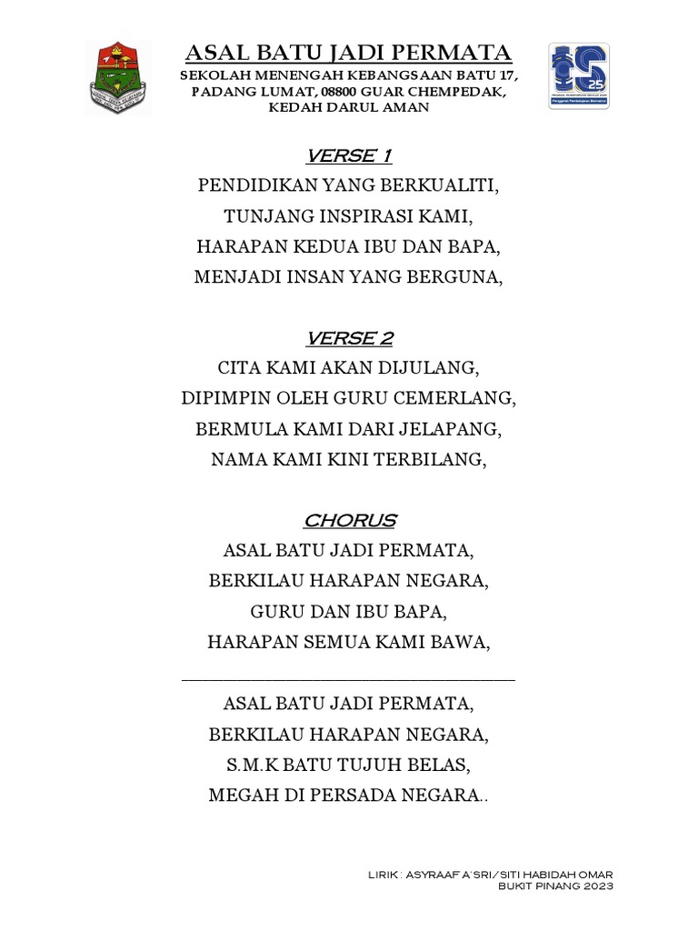 Lirik Lagu Asal Batu Jadi Permata | PDF