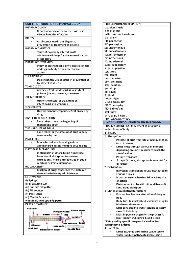 Pharmacology Summary Notes | PDF | Dose (Biochemistry) | Chemistry