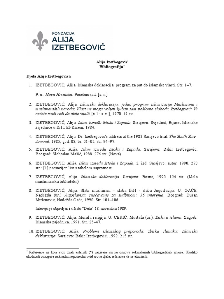 Bibliografija Alija Izetbegovic | PDF