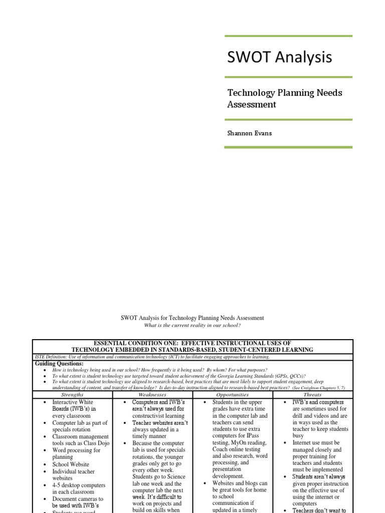 S. Evans Swot Analysis | PDF | Teachers | Educational Technology