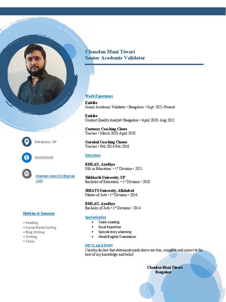Chandan Mani Tiwari CV | PDF
