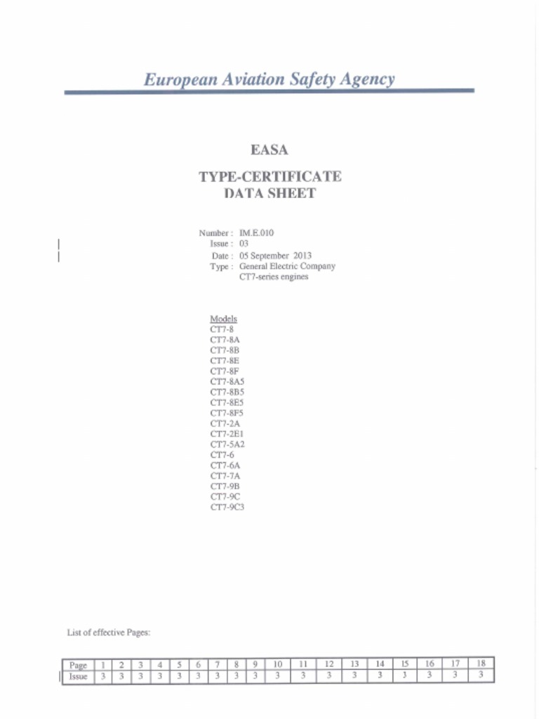 EASA-TCDS-E.010 (IM) General Electric CT7 Series Engines-03-05092013 | PDF