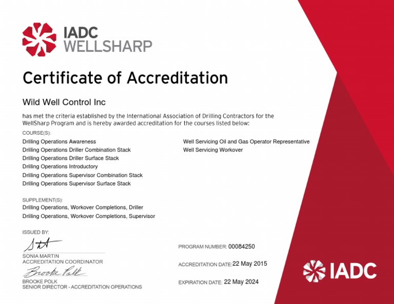 WWC IADC Wellsharp Certificate of Accreditation | PDF | Technology ...