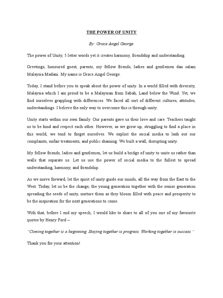 Power of Unity for Progress | PDF