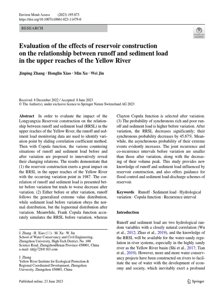 Evaluation of The Effects of Reservoir Construction On The Relationship Between Runoff and ...