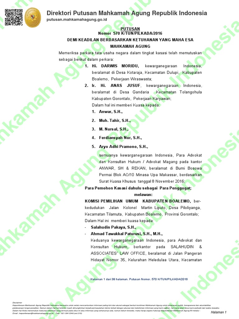 Sengketa Pilkada Boalemo 2016 | PDF