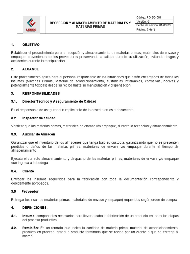 Po-Bd-001 V1 Recepcion y Almacenamiento de Materiales y Materias Primas ...