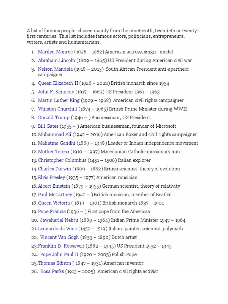 Notable Personalities of the 20th Century | PDF