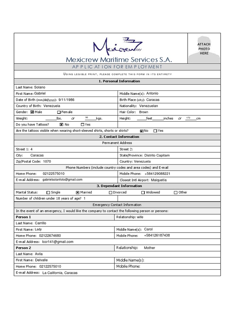 Application Form MEXICREW | PDF