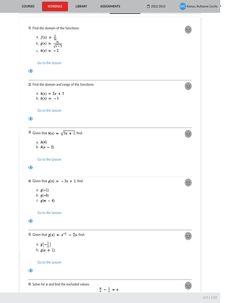 Functions Domain and Range Exercises | PDF
